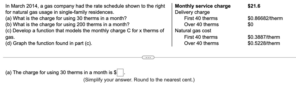 SOLVED: In March 2014, a gas company had the rate schedule shown to the ...