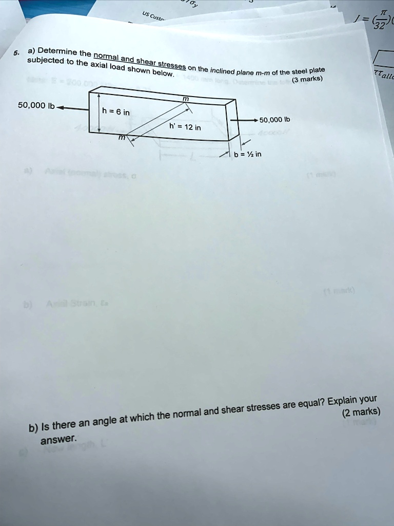 A determine the normal and shear stresses on the inclined...