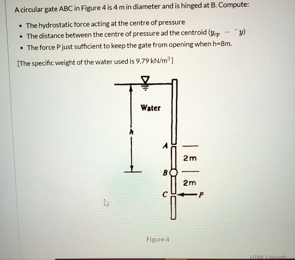 a circular gate abc in figure 4 is 4m in diameter and is hinged at ...