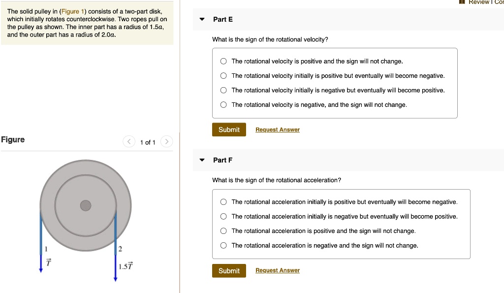 SOLVED: Review The solid pulley in (Figure 1) consists of two-part disk ...