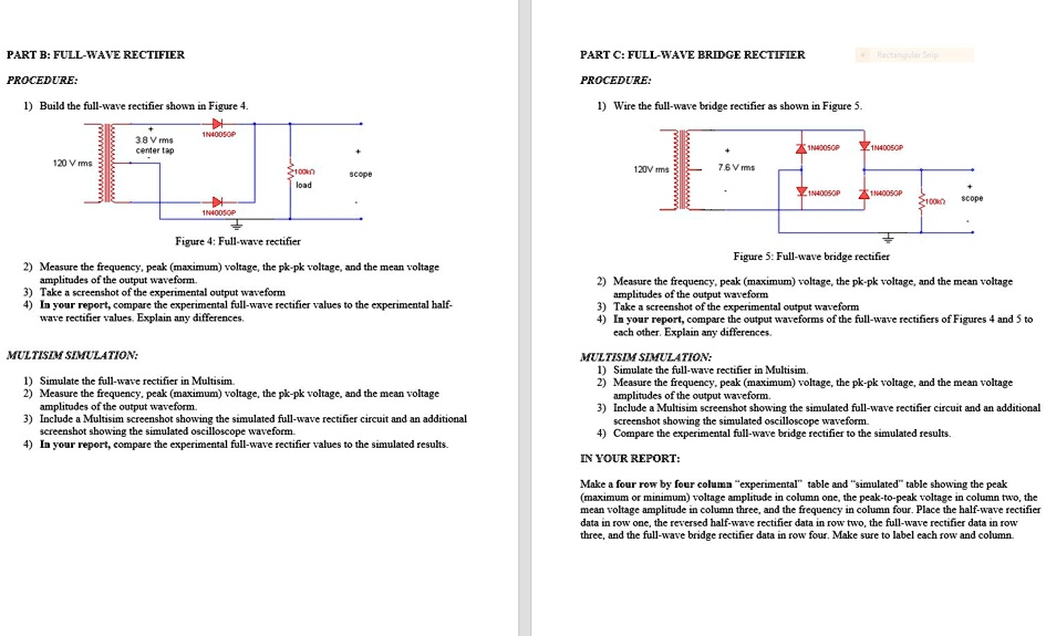 can you solve multisim part please and upload all screenshots part bfull wave rectifier part ...