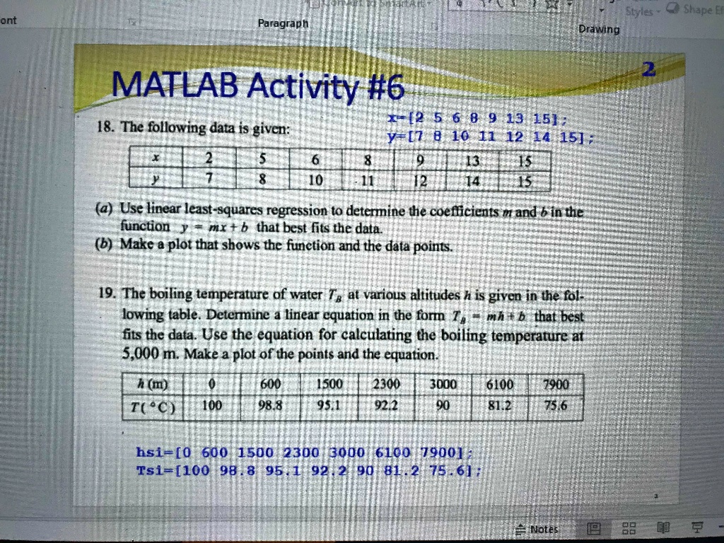 SOLVED: I need the commands in MATLAB to solve the problem. Paragraph Drawing MATLAB Activity #6 ...