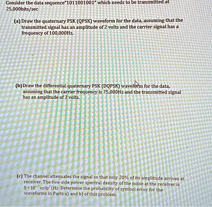 Solved Consider The Data Sequence 1011001001 Which Needs To Be