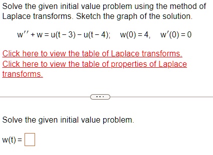 SOLVED: Solve the given initial value problem using the method of Laplace transforms. Sketch the ...