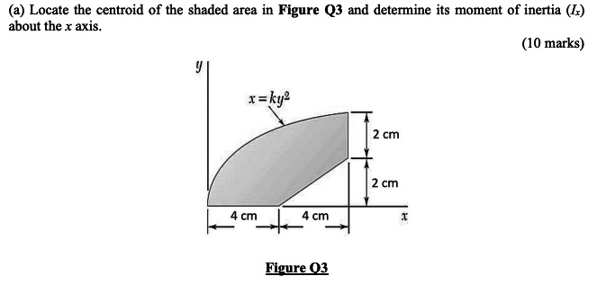 SOLVED: (a) Locate the centroid of the shaded area in Figure Q3 and determine its moment of ...