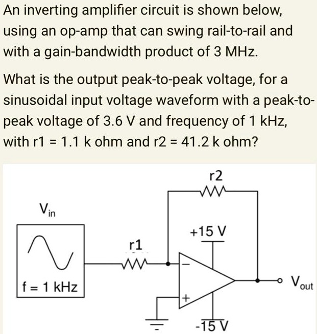 An inverting amplifier circuit is shown below, using an op-amp that can ...