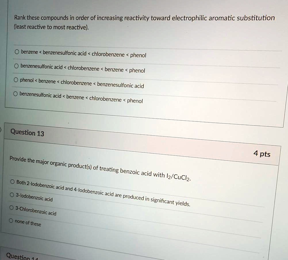 SOLVED: Rank these compounds in order of increasing reactivity toward electrophilic aromatic ...