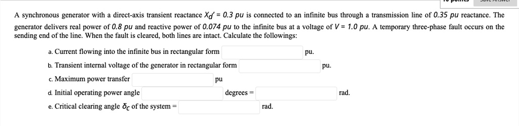 Solved A Synchronous Generator With A Direct Axis Transient Reactance