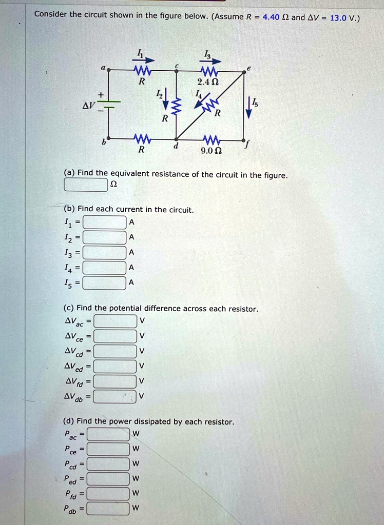 Consider the circuit shown in the figure below. (Assume R = 4.40 Ωand = 13.0 V.) (a) Find the ...
