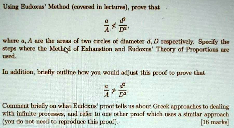 Using eudoxus method covered in lectures prove that d a d2...