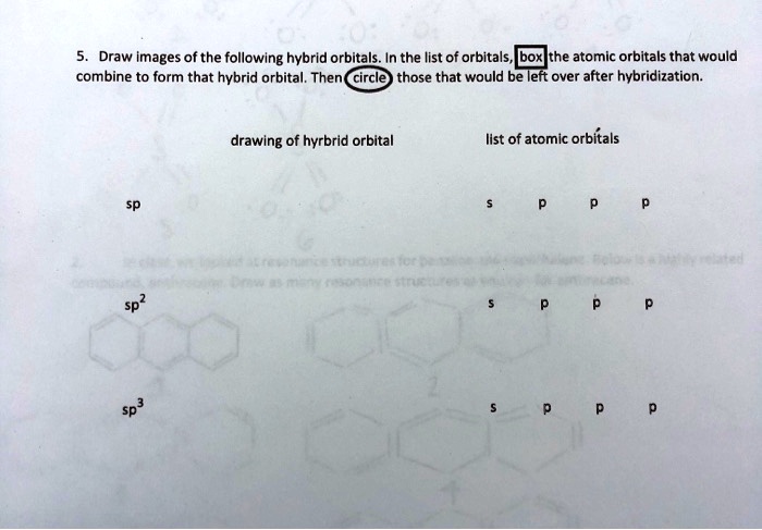 SOLVED: Draw images of the following hybrid orbitals. In the list of orbitals boxithe atomic ...