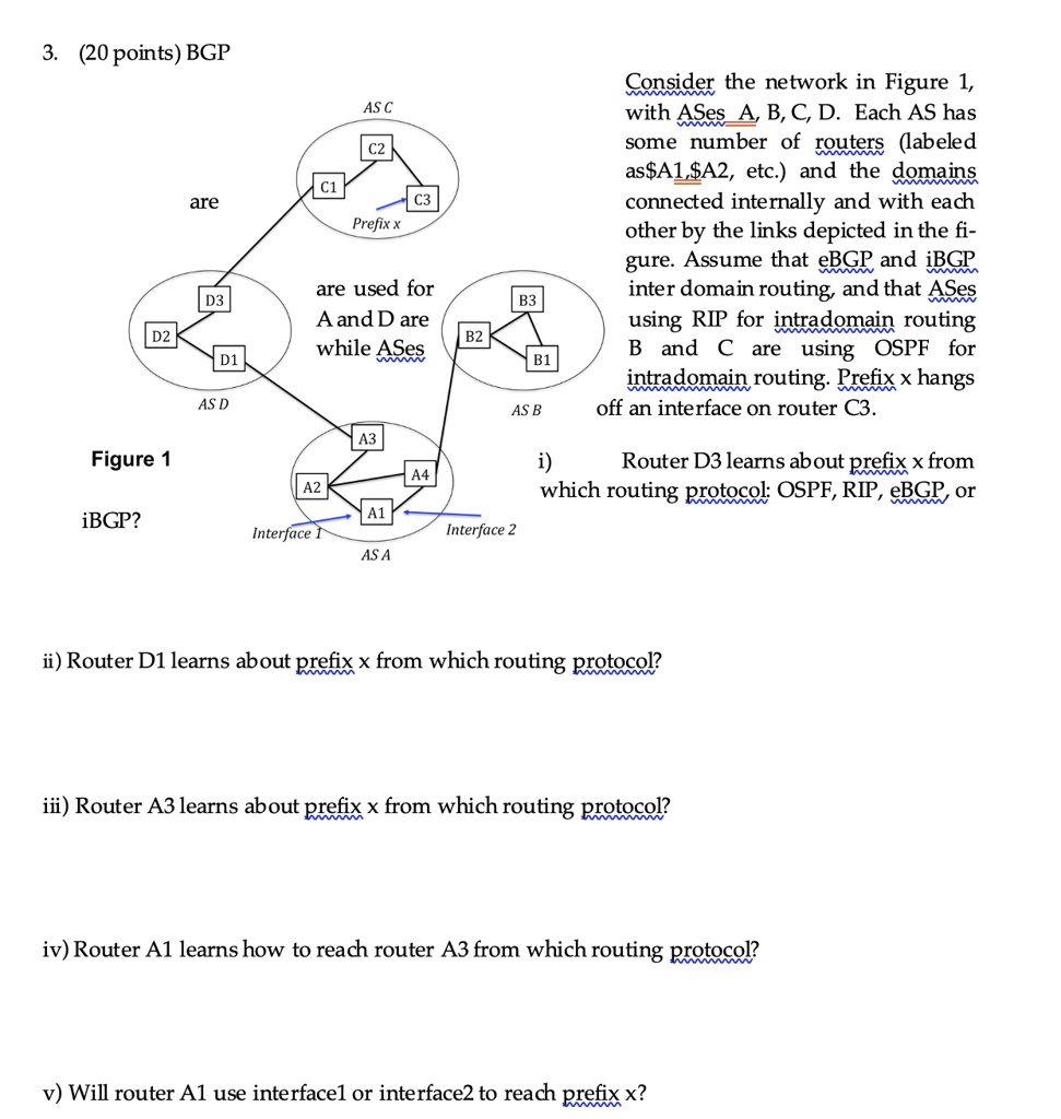 3 20 points bgp consider the network in figure 1 with ases a b c d each as has some number of ...