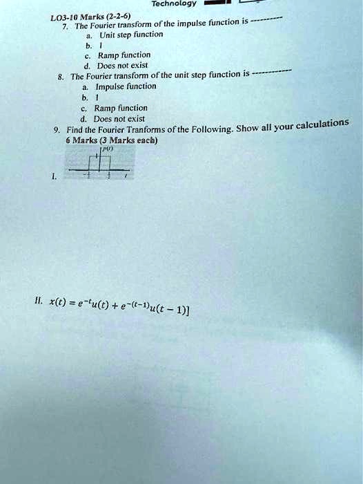 SOLVED: Technology LO3-10 Marks 2-2-6 7.The Fourier transform of the impulse function is a.Unit ...