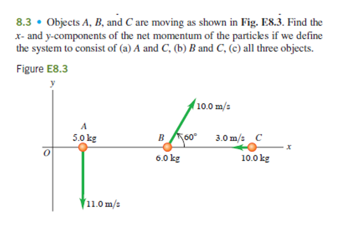 83 objects a b and c are moving as shown in fig e83 find the x and y components of the net ...