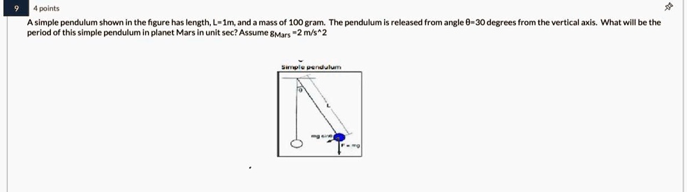 SOLVED: A simple pendulum shown in the figure has length, L = 1m, and a ...