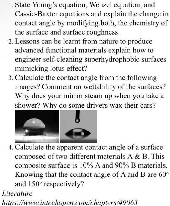 1. State Young's equation, Wenzel equation, and Cassie-Baxter equations ...