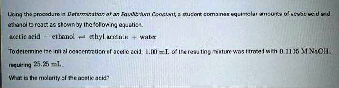 SOLVED: Using the procedure in Determination of an Equilibrium Constant ...