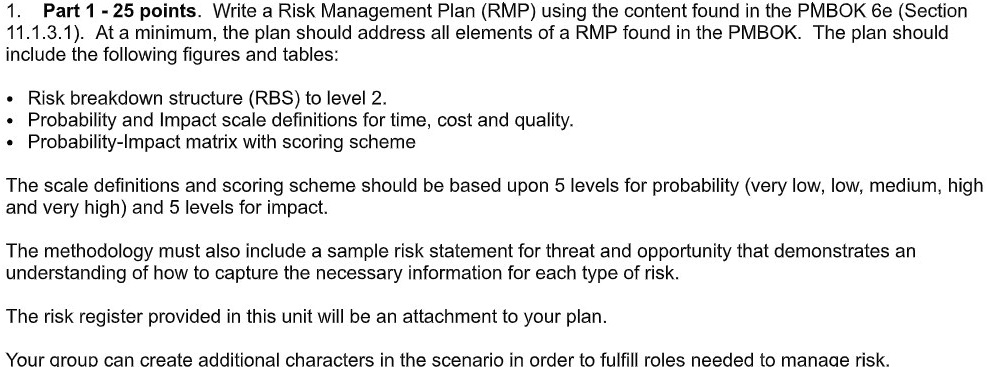 part 1 25 points write a risk management plan rmp using the content ...