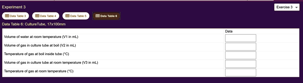 Experiment 3 Exercise Data Table 3 Data Table 4 Data Table 5 Data Table 6: Culture Tube ...