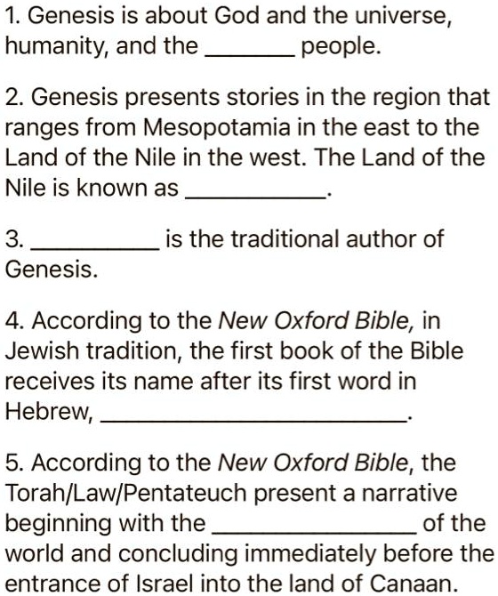 1. Genesis is about God, the universe, humanity, and the people. 2 ...