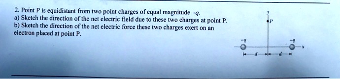 SOLVED: 2 . Point is equidistant from two point charges of equal magnitude Sketch - the ...