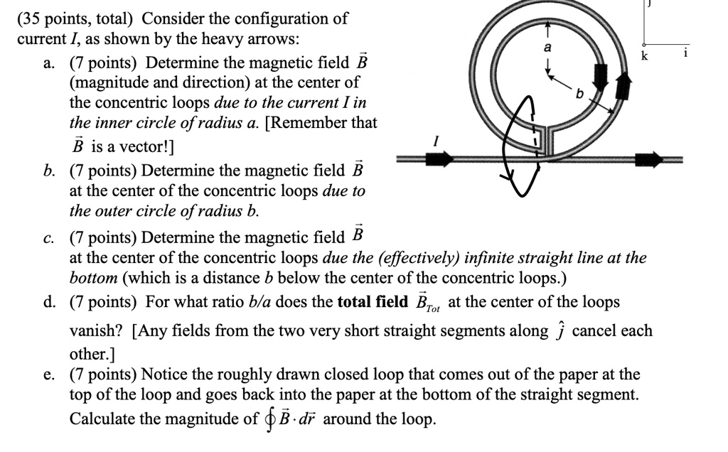 SOLVED: (35 points, total) Consider the configuration of current I, as shown by the heavy arrows ...