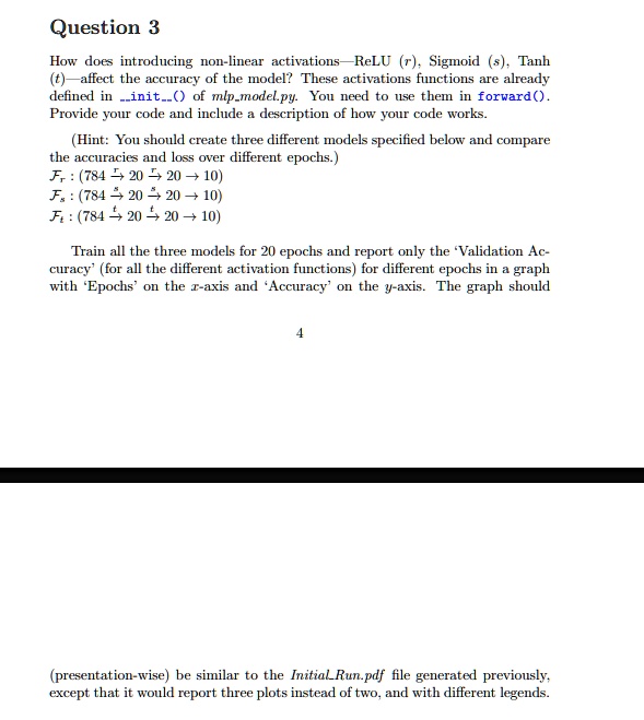 Solved Question 3 How Does Introducing Non Linear Activations Relu R Sigmoid S Tanh T 0681