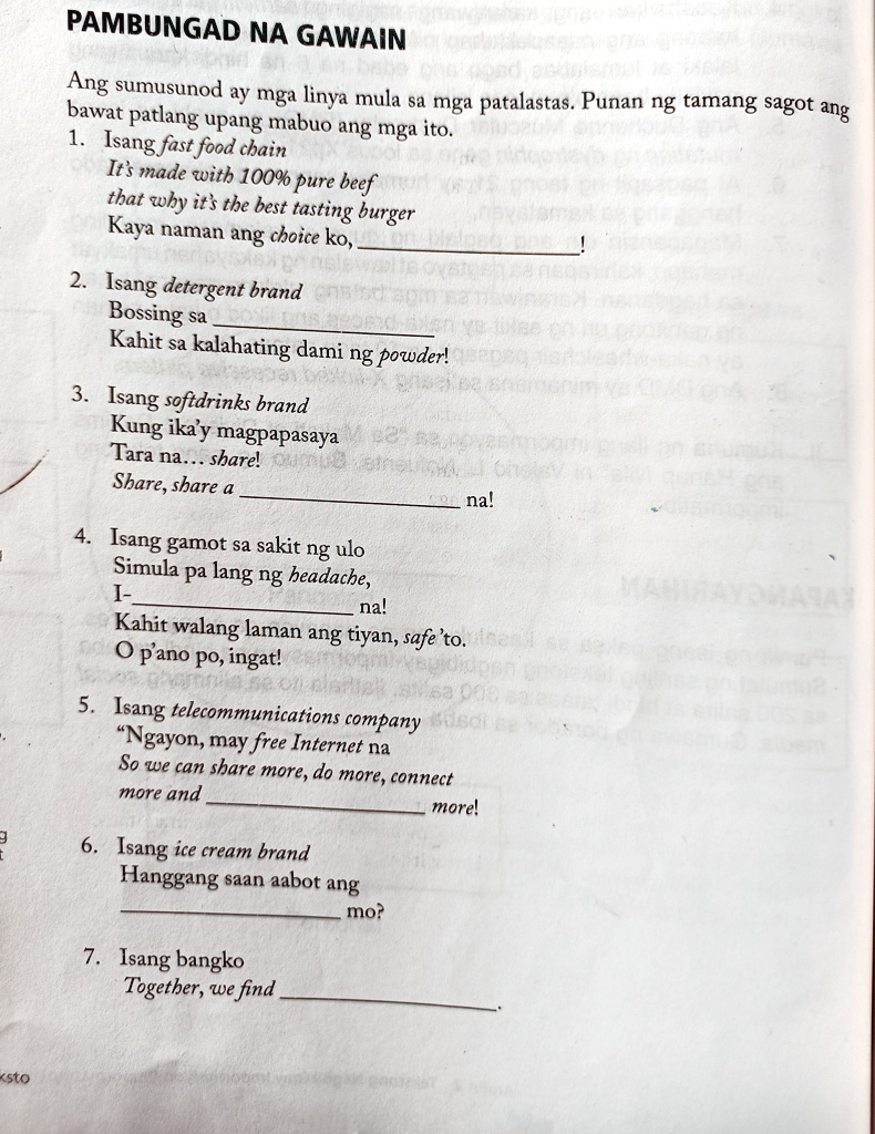 SOLVED: 'PAGBASA AT PAGSUSURI NG IBA'T IBANG TEKSTO TUNGO SA ...