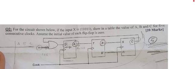 SOLVED: Q2: For the circuit shown below, if the input X is (11011 ...