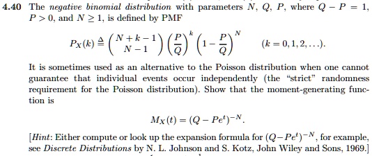 440 the negative binomial distribution with parameters p and n is defined by pmf where q p pxk ...