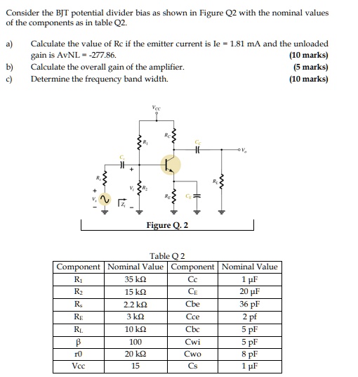 SOLVED: Consider the BJT potential divider bias as shown in Figure Q2 ...