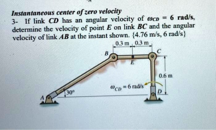 SOLVED: Instantaneous center of zero velocity 3-If link CD has an angular velocity of Ï‰ = 6 rad ...