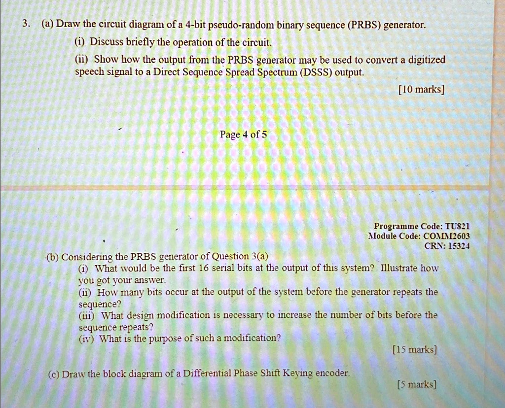 Solved A Draw The Circuit Diagram Of A 4 Bit Pseudo Random Binary Sequence Prbs Generator
