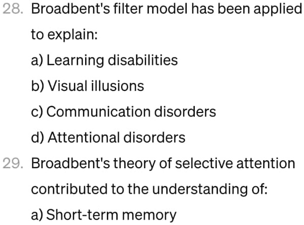 VIDEO solution: Broadbent's filter model has been applied to explain: a ...