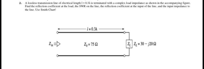 SOLVED: microwave engneering 2. A lossless transmission line of electrical length I = O.3 is ...