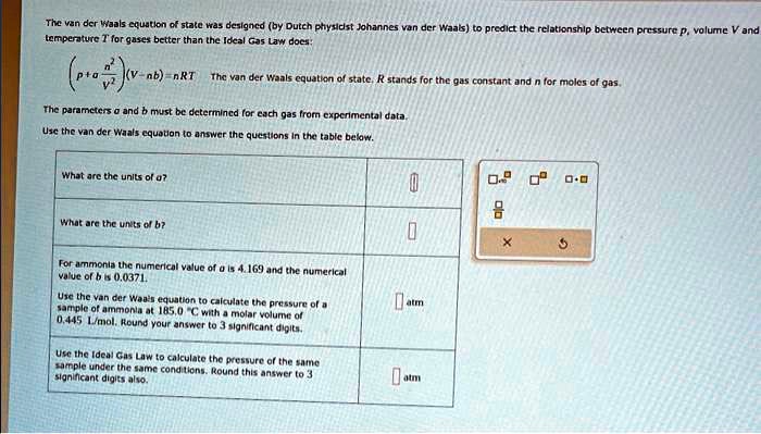 SOLVED: The van der Waals equation of state was designed by Dutch ...