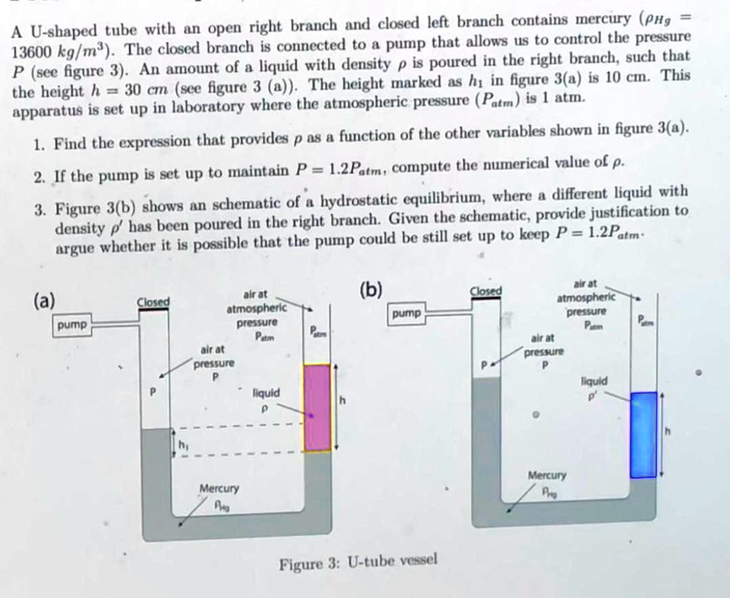 SOLVED: A U-shaped tube with anopen right branch and closed left branch ...