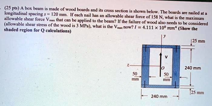 SOLVED: 25 pts A box beam is made of wood boards and its cross section ...