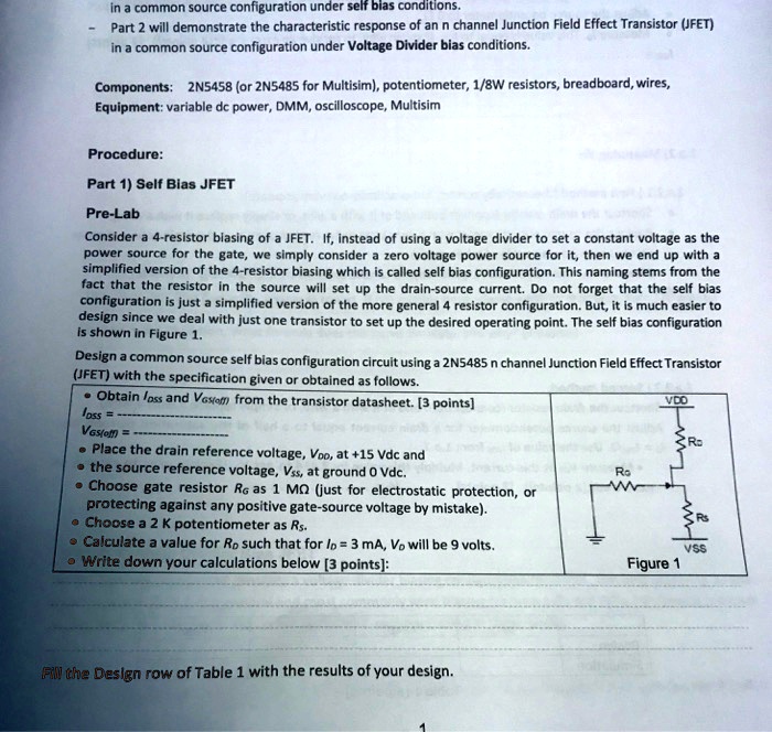 SOLVED: In a common source configuration under self-bias conditions ...