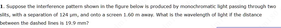 SOLVED: 1. Suppose the interference pattern shown in the figure below ...