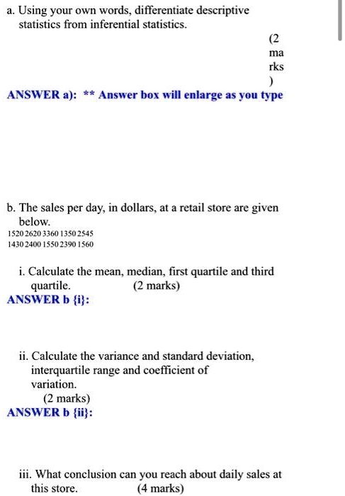 SOLVED: a. Using your own words, differentiate descriptive statistics ...