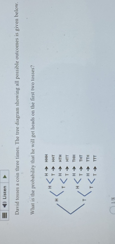 SOLVED: David tosses a coin three times. The tree diagram showing all ...