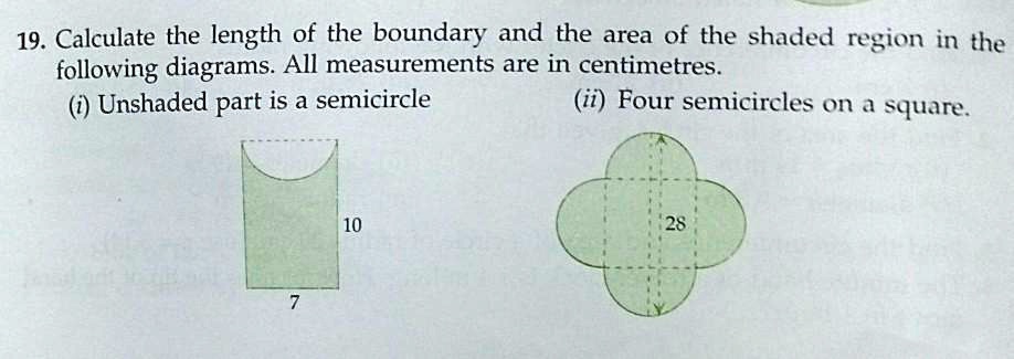 SOLVED: 'Calculate the length of the boundary and the area of the shaded region in the following ...