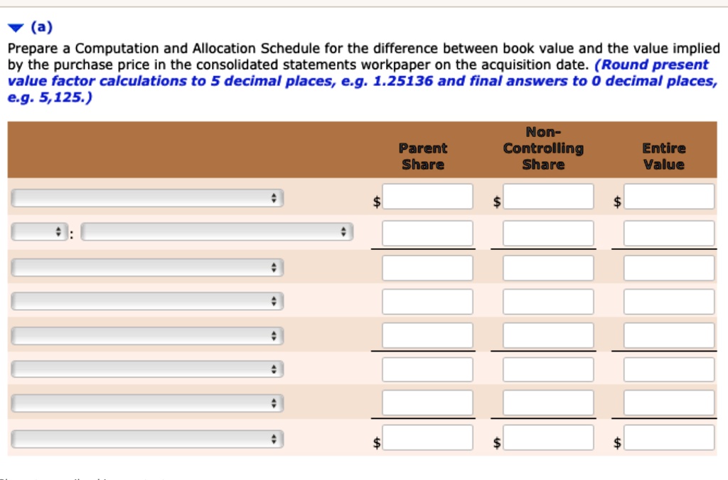 SOLVED: (a) Prepare a Computation and Allocation Schedule for the difference between book value ...
