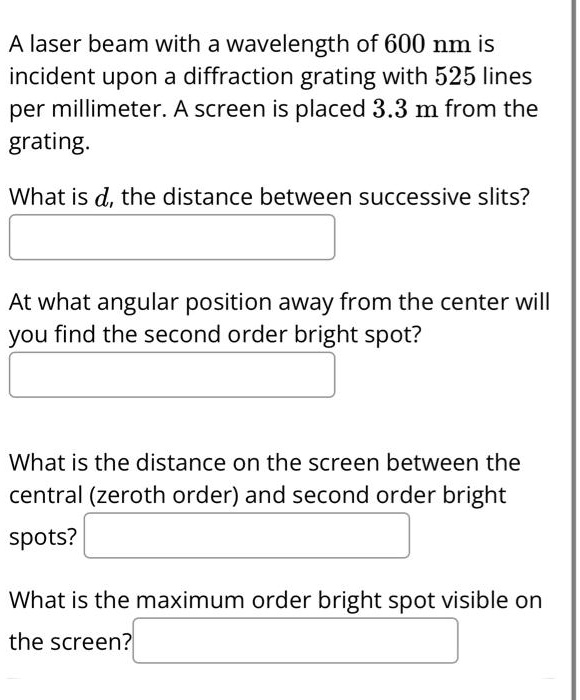 SOLVED: A laser beam with a wavelength of 600 nm is incident upon a ...