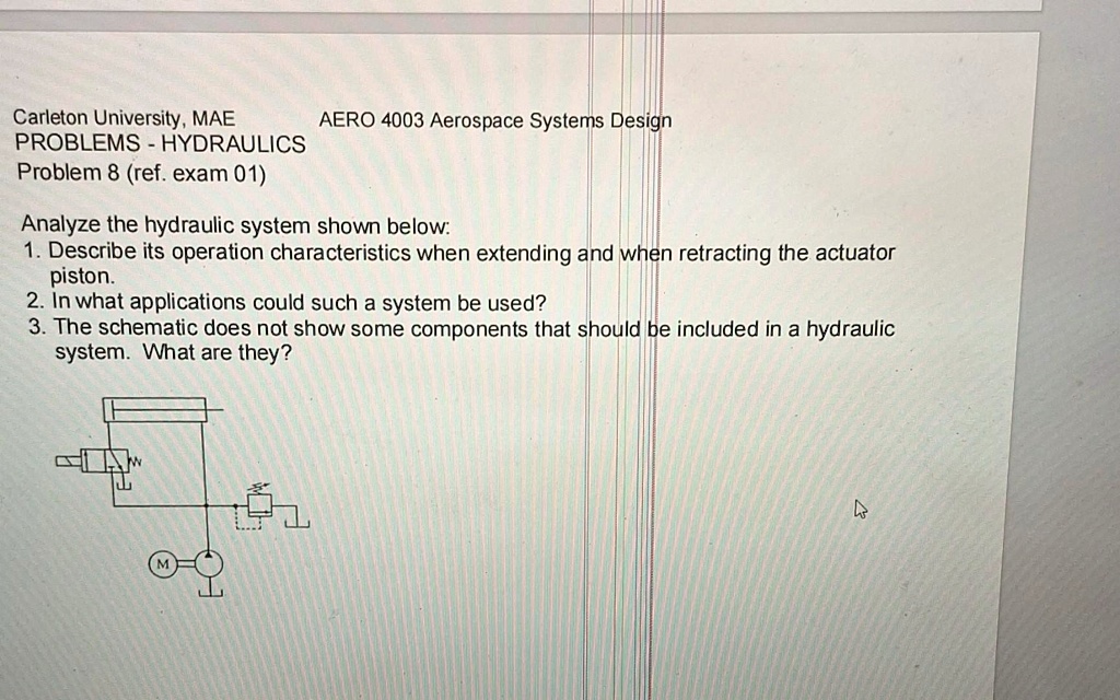 SOLVED: Carleton University MAE AERO 4003 Aerospace Systems Design PROBLEMS-HYDRAULICS Problem 8 ...