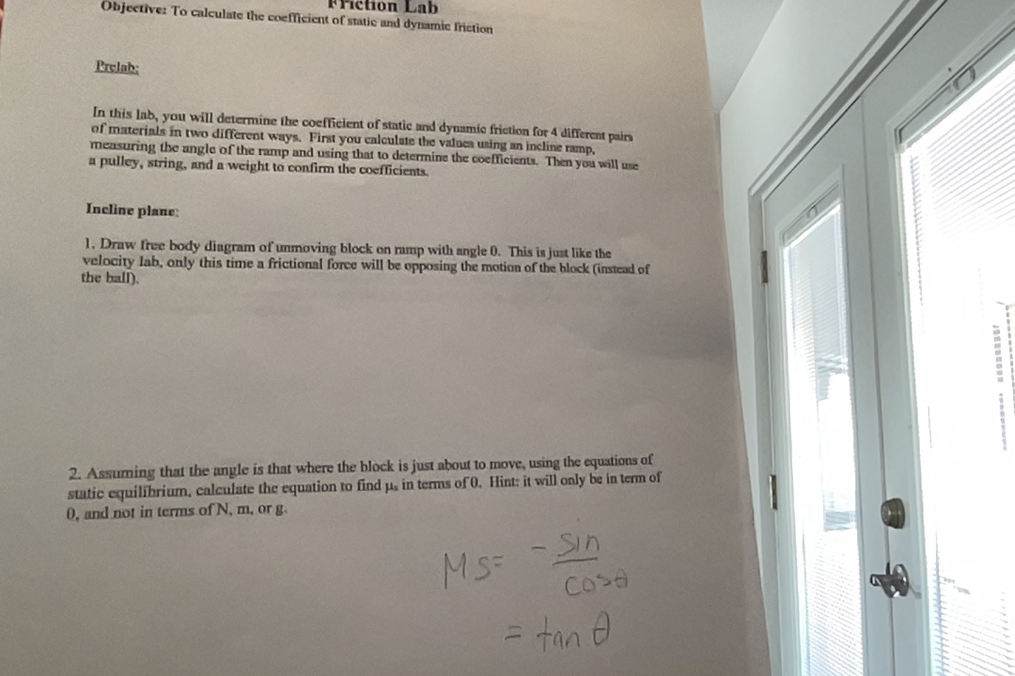 SOLVED: Objective: To calculate the coefficient criction Lab Prelah: In ...