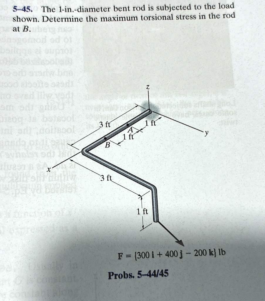 5-45. The 1-in.-diameter bent rod is subjected to the load shown. Determine the maximum ...
