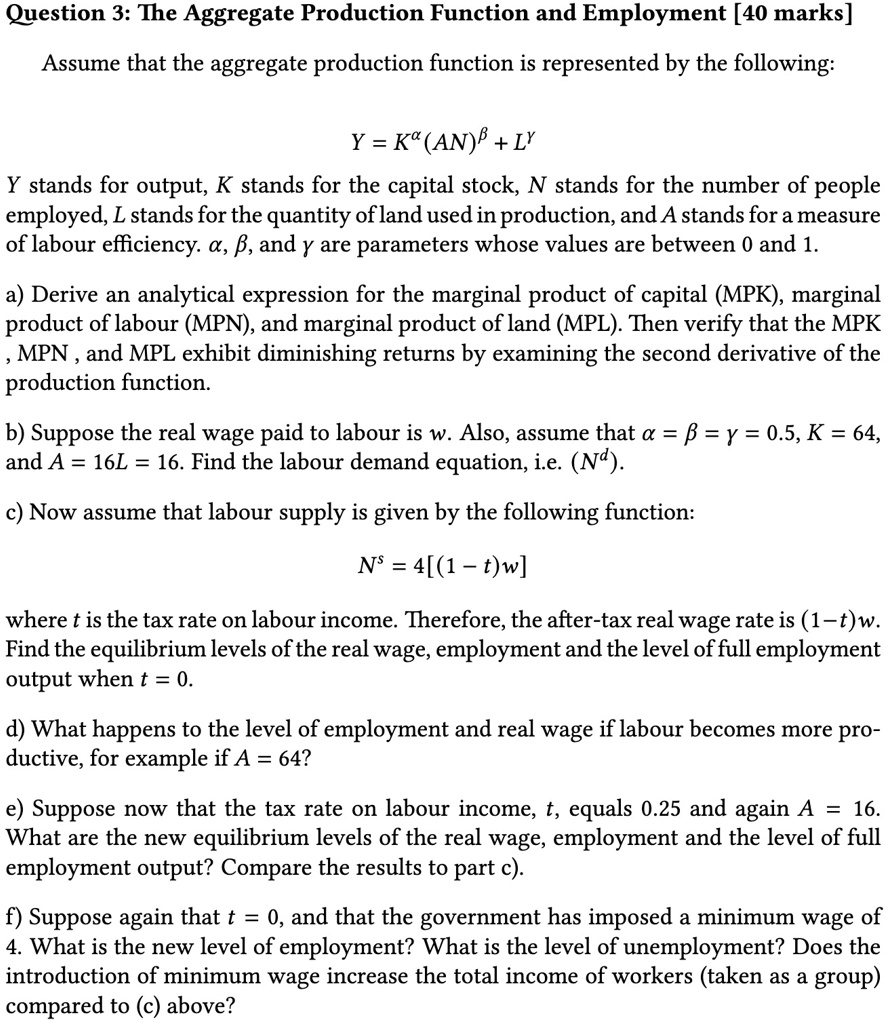 question 3 the aggregate production function and employment 40 marks ...