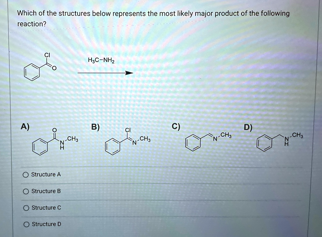 Which of the structures below represents the most likely major product ...